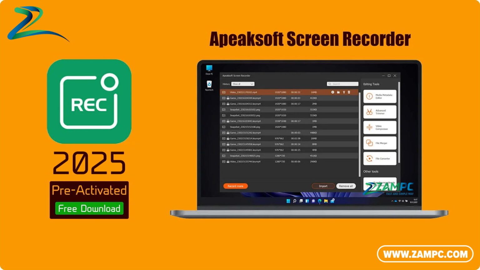 Apeaksoft Screen Recorder 2.3.26 | ZamPC – ZamPC | Fast And Simple Way